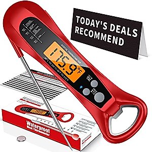 NIUTA Intelligent Fast Instant Read Meat Thermometer Best Waterproof Ultra Fast Thermometer with Backlight & Calibration. Digital Food Probe Kitchen, for Grill and Cooking.Outdoor Grilling BBQ!-Red