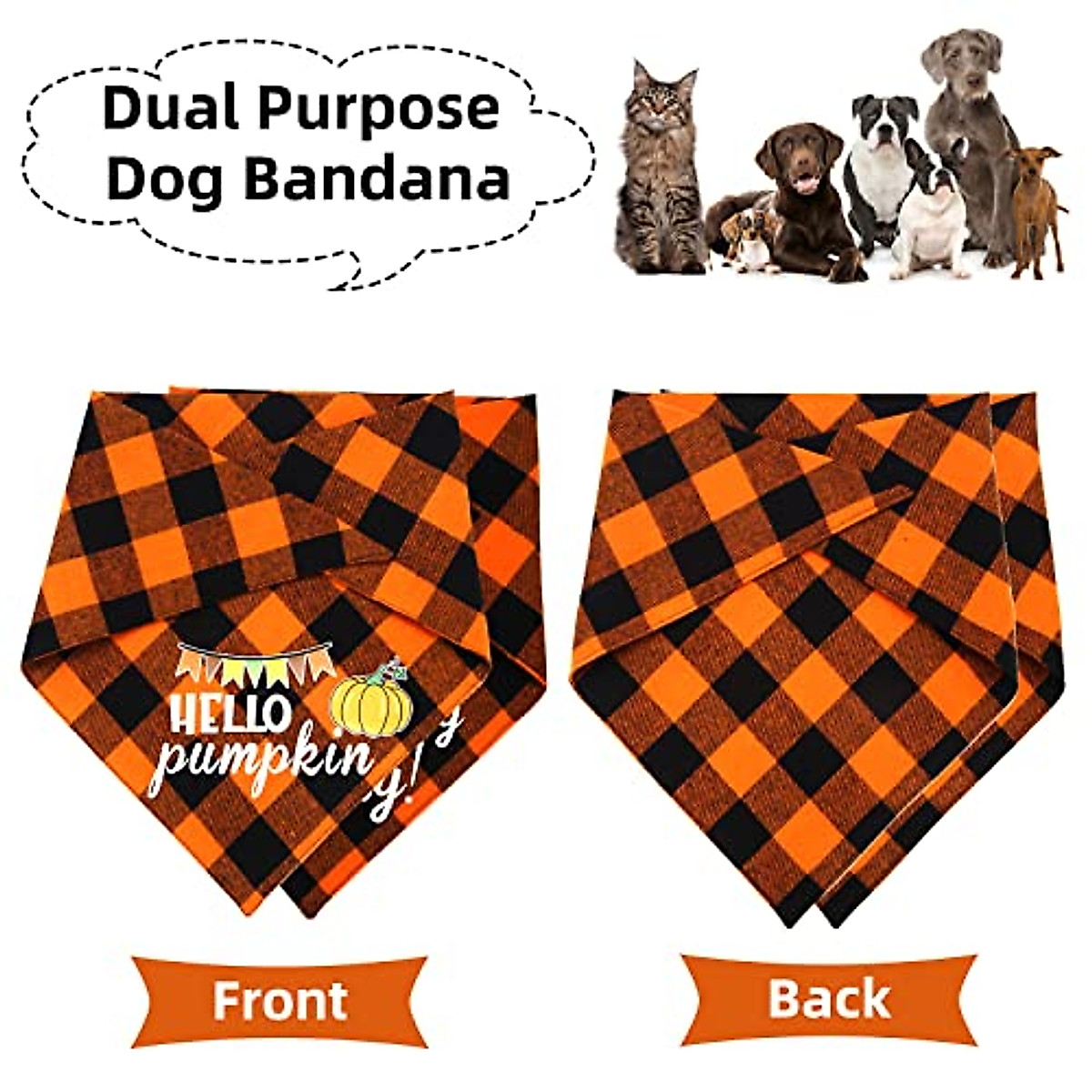 Chngeary Dog Bandana for Dogs(2 Pack),Classic Orange Plaid Style Thanksgiving Dog Bandana for Small Medium Large Dogs Accessories Triangle Dog Thanksgiving Scarf