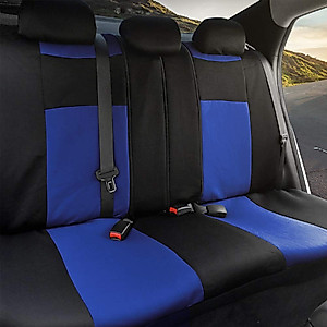 BDK PolyPro Blue Car Seat Covers Full Set with 4-Piece Car Floor Mats - Two-Tone Seat Covers for Cars with Carpet, Interior Covers for Auto Truck Van SUV