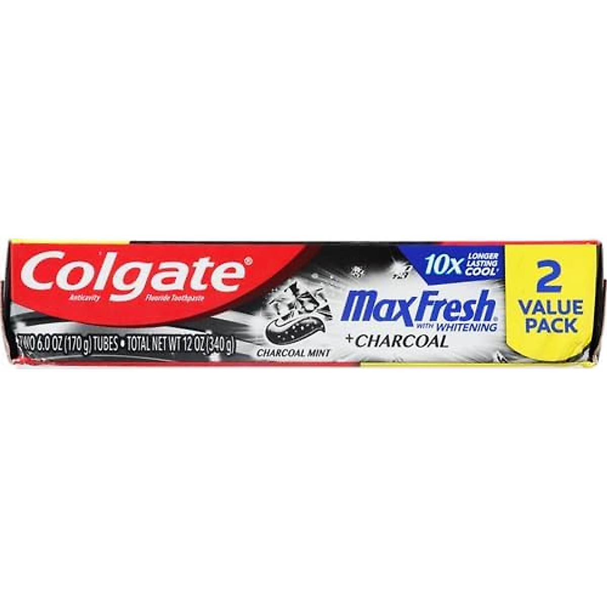Colgate Max Fresh Toothpaste + Charcoal, Charcoal Mint (6 Ounce, Pack of 2)