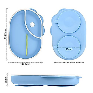 Qshare Baby Suction Plates,Suction Plates for Baby,Toddler Plates,Silicone Baby Plates,Children Divided Plate,Toddler Plate Microwave & Dishwasher Safe (Blue)