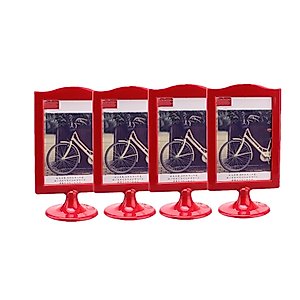 4 Pack Self Standing Photo,Picture Frame Set,Vertical Mount Sign Holders 4x6", Double Sided Tabletop Display,Each Frame Holds 2 Pictures,School,Wedding Party Table Numbers Holder More Colors(Red)