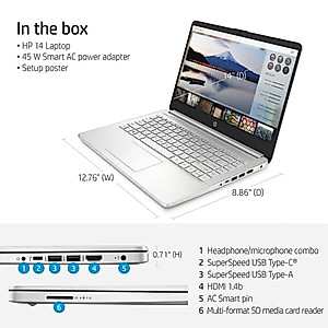 HP 14 Business Laptop Computer, 14" FHD IPS Display, AMD Ryzen 3 3250U, Windows 11 Home, 8GB RAM, 128GB SSD, AMD Radeon Graphics, WiFi 5, HDMI, Type-C, SD Media Card Reader, Long Battery Life, PCS