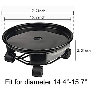 Amkoskr 1 Pack 17.7" Black Plant Caddy with Easy Moving Caster Wheels and a Water Container Round Movable Planter Dolly Trolley Tray Pallet Outdoor Indoor Tree Flower Stand Planter