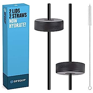 Sip Equip Wide Mouth Straw Lids (2 Pack), Compatible with Hydro Flask, Simple Modern, Hydro Cell, Thermoflask, Takeya, Vmini and Iron Flask, 2 Lids, 2 Straws and 1 Straw Brush, Original