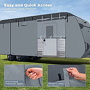 RVMasking 7 Layers top RV Travel Trailer Cover Rip-Stop Waterproof Camper Cover Fits 24‘1”-26' Motorhome - Anti-UV Windproof Breathable with 4 Tire Covers & Tongue Jack Cover