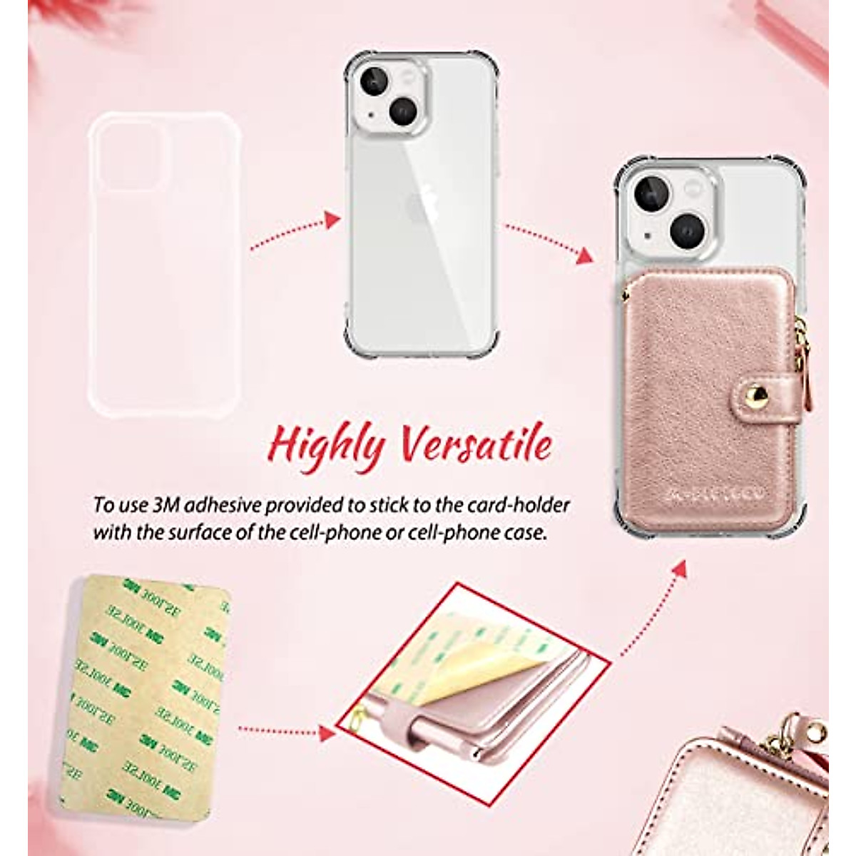 M-Plateau，Card Holder with Zipper Coin Purse,Phone Wallet with Cell Phone Lanyard for Most of Smart Cell Phones (Rose Pink)