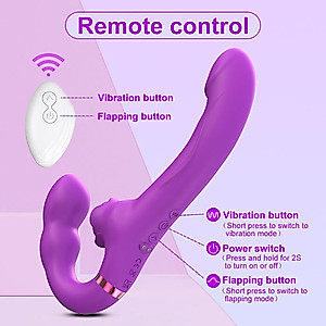 Female G-spot Vibrator, Strapless Dildo Vibrator, Triple Motorized Strap-on 25 Vibration Patterns and Remote Control, Adult Anal Sex Toys for Lesbian Couples (Purple)
