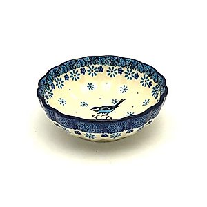 Polish Pottery Bowl - Shallow Scalloped - Small - Bluebird