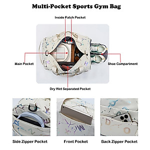 Small Gym Bag for Women, Cute Sports Travel Duffel Bags with Shoe Compartment & Wet Pocket, Carry On Weekender Overnight Bag Gym Tote Bag for Weekend Getway Workout Yoga (Purple)