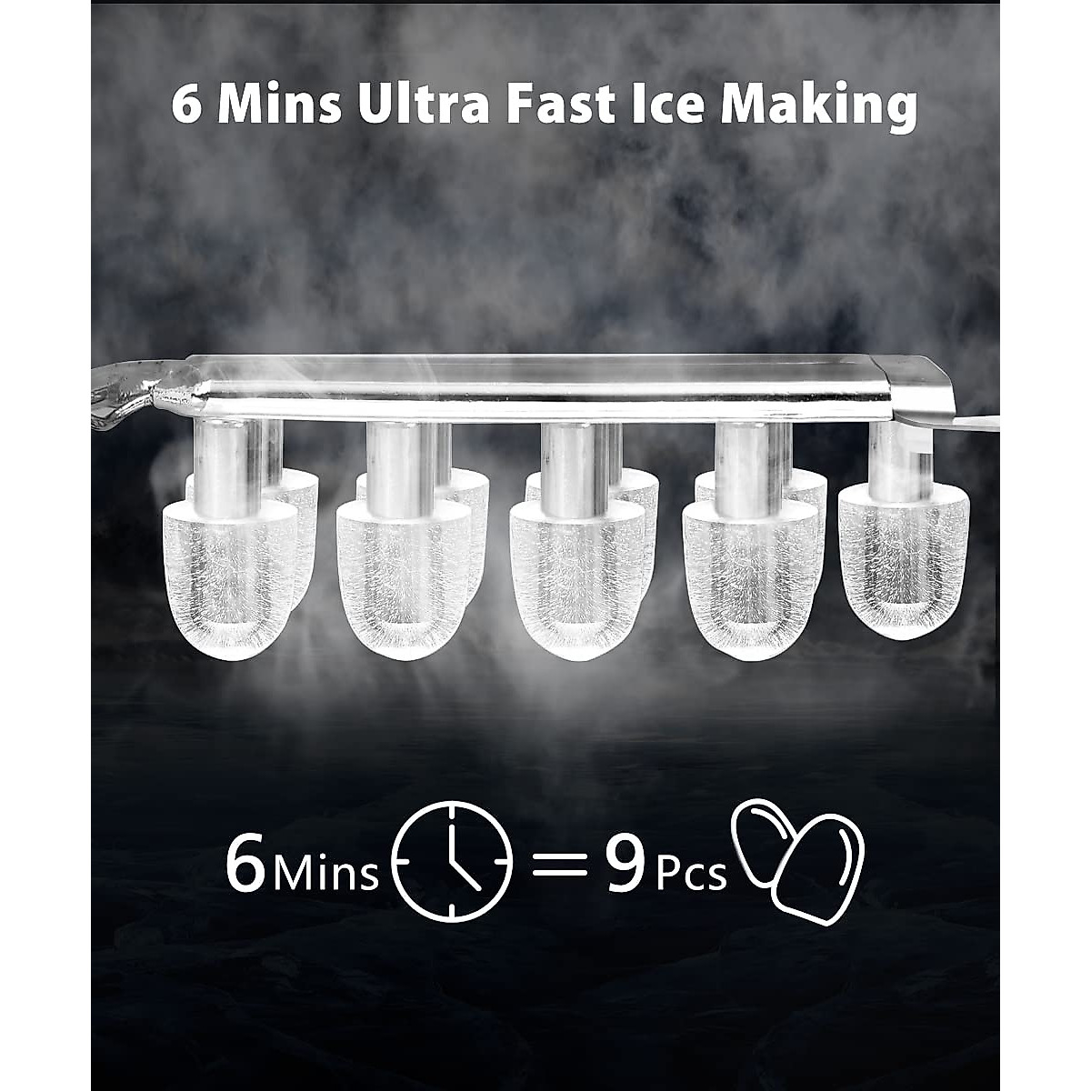 COWSAR Ice Makers Countertop, Ice Maker Machine 6 Mins/9 Pcs Bullet Portable Ice Maker Machine 26.5lbs/24Hrs with Self-Cleaning, Ice Scoop and Basket, Ice Maker for Party/Kitchen/Home/Office