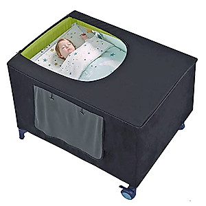 QXSMAHP Pack N Play Blackout Cover Crib Blackout Cover Stretchy Breathable Pack N Play Cover for Baby Provide More Cozy Dark Sleep Space (Black)