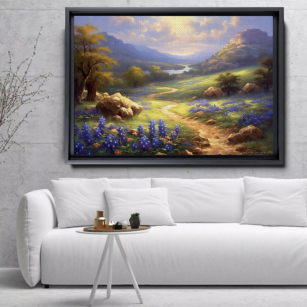 Enchanting Texas, Native Texas Hill Country Bluebonnet Landscape - Fine Art Print Mounted in a White Mat Board