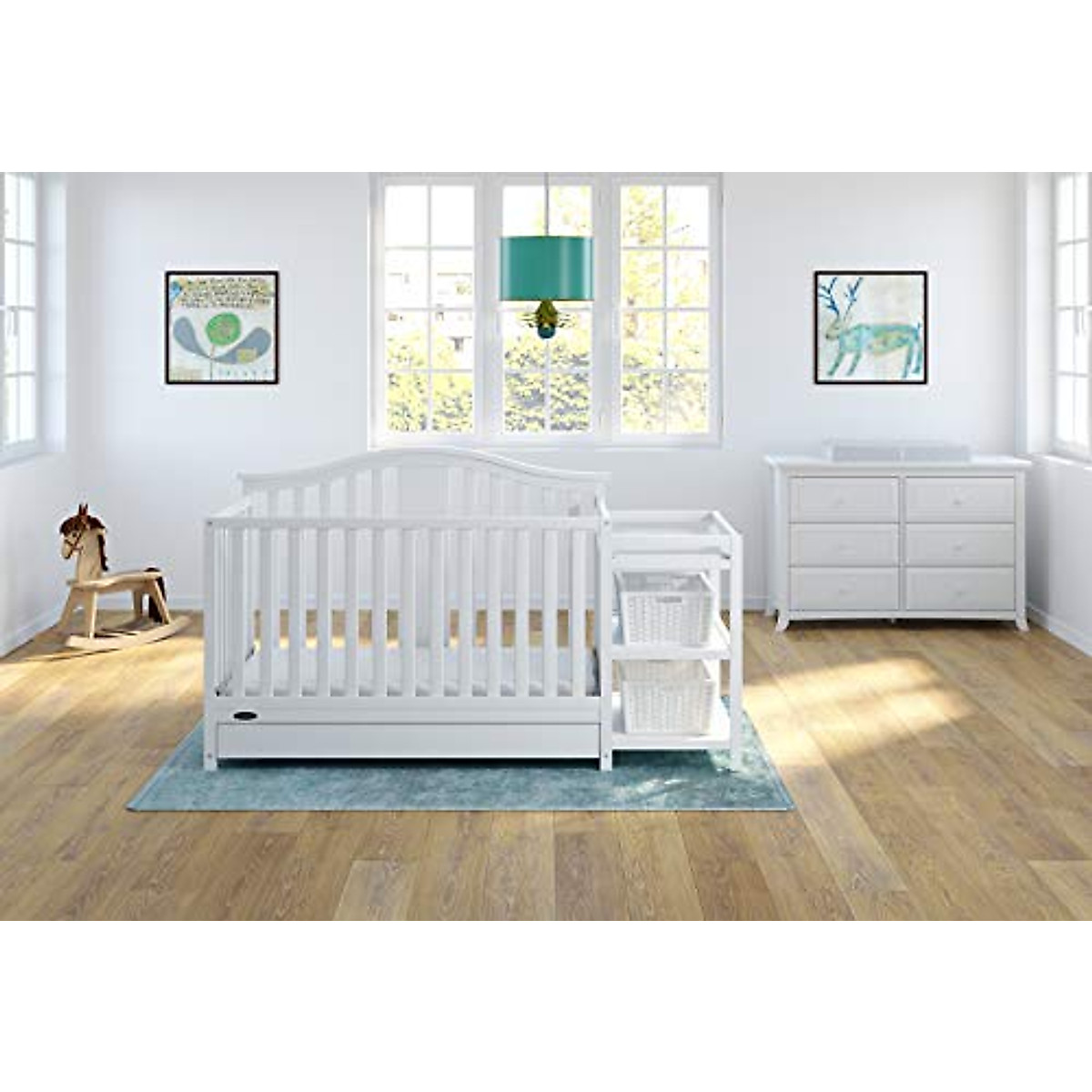 Graco Solano 4-in-1 Convertible Crib and Changer with Drawer (White) – Crib and Changing Table Combo with Drawer, Includes Changing Pad, Converts to Toddler Bed, Daybed and Full-Size Bed