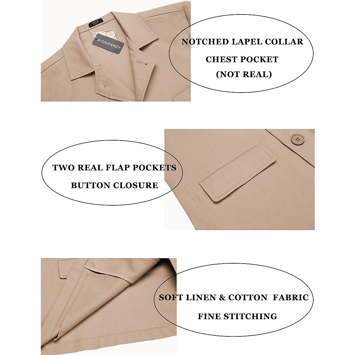 COOFANDY Men's Cotton Linen Shirt Jacket Casual Sport Coats Lightweight Suit Blazer Jackets