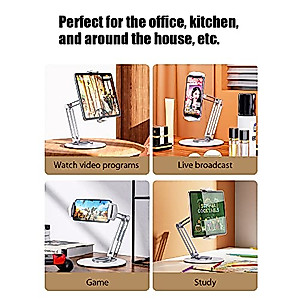 Cell Phone Stand, Adjustable Phone Holder, Rotatable 360 Degree Base Phone Stand for Desk, Adjustable Two Riser Foldable Phone Mount Compatible with iPhone Pro, XR, Plus, Samsung Galaxy, Google Pixel