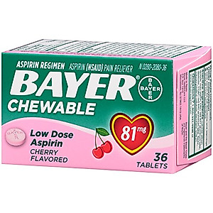 Aspirin Regimen Bayer, 81mg Chewable Tablets, Pain Reliever, Cherry, 36 Count