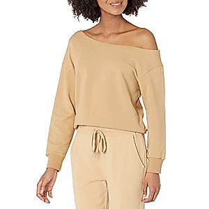 Daily Ritual Women's Terry Cotton & Modal Cut Out Shoulder Sweatshirt, Tan, Small
