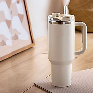 40oz Tumbler with lid, Starw and Handle, Stainless Steel Vacuum Insulated Water Bottle Travel Mug for Iced Coffee, Hot and Cold Tea, Beverages (40oz Pink Dust)