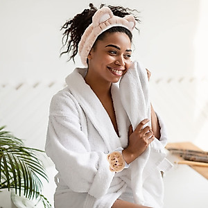 WHAVEL Hairband 3Pcs, Spa Headband and Wristband Set with Cute Bear Ears, Face Wash Headband Facial Headband Wrist Bands for Women, Girls (Coffee 01)