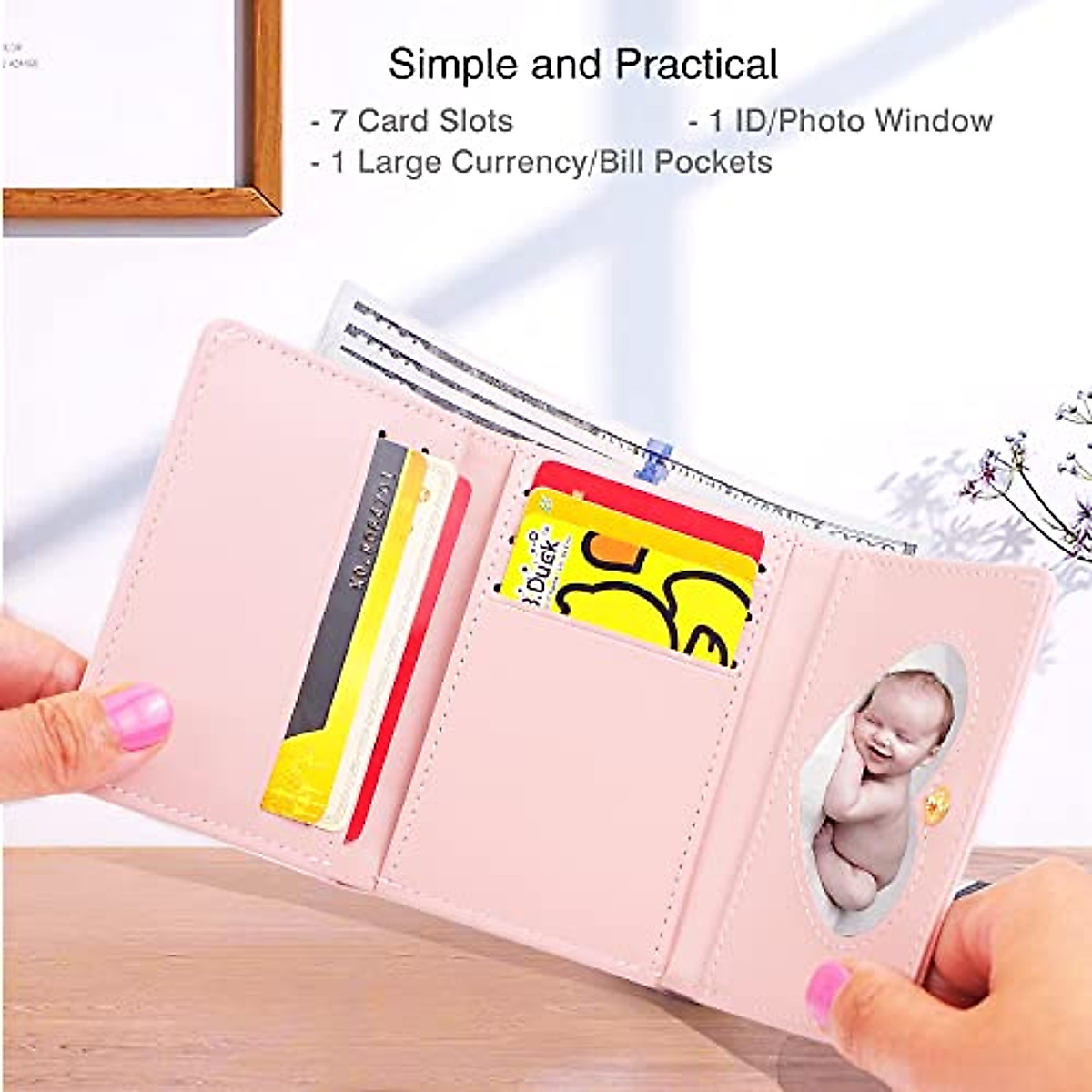 CONISY Cute Wallets for Women, Leather RFID Blocking Small Trifold Wallet with ID Window for Girls and Ladies Womens Wallet -Pig (Pink)