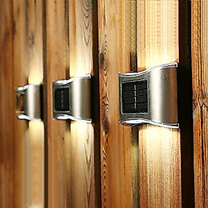 COOWEI Solar Garden Lights LED Outdoor Wall Lights Outdoor Garden Decoration Fence Aisle Balcony Lights Waterproof Up and Down Light wash Wall Lights 4ps (Warm Light)