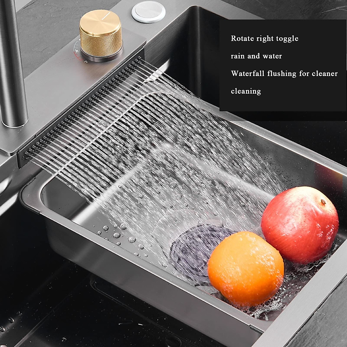 Ozetix Sink 304 Stainless Steel Nano Raindance Waterfall Sink Home Sink Vegetable Basin Single Sink Workstation Ozetix Sink With Pull-Out Faucet, Pressurized Cup Washer 68x45x20cm