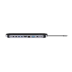 USB Hub Portable USB Hub RCB0724 12 in 1 3 USB-C/Type-C + 2 USB 2.0 + 2 USB 3.0 + RJ45 Gigabit Ethernet Port + VGA + HDMI Multi-Function HUB Laptop Stand Base with SD/TF Card Slot & 3.5mm Jack