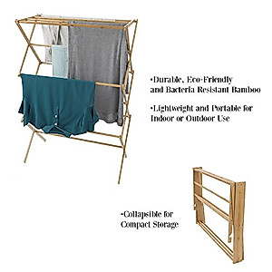 Lavish Home Bamboo Clothes Drying Rack- Collapsible and Compact for Indoor/Outdoor Use-Portable Wooden Rack for Hanging and Air-Drying Laundry