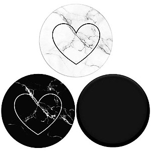 Foldable Cell Phones Stand and Tablets Holder - (3 Pack) Heart Black White Marble