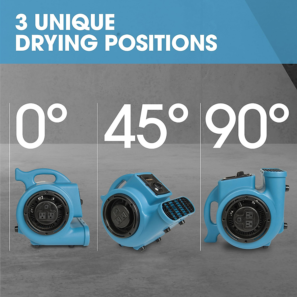 PURAERO Mini Air Mover | Carpet Dryer and Blower Fan | High-Velocity Floor Fan for Crawlspaces, Attics, Basements, Bathrooms | 1/5 HP 800 CFM | Water Damage Restoration, Grow Rooms | PA-200-AM | Blue