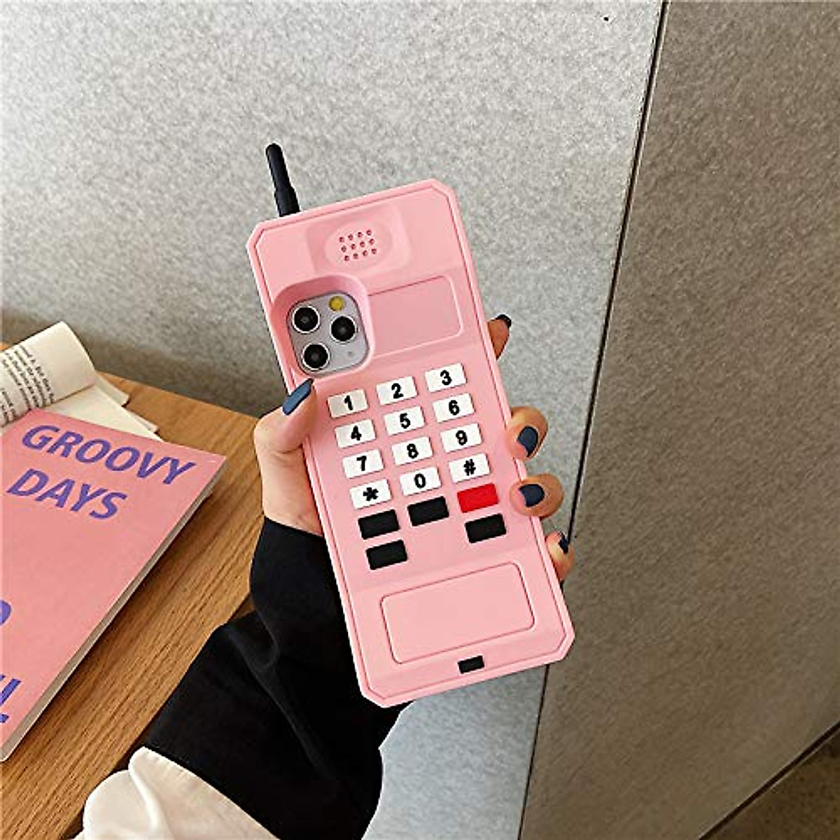Lubiogio Retro Phone Case for iPhone 14 Pro Max,3D Cute Cartoon Kawaii Retro Classic Stand Phone Shape Kids Girls Women Soft Silicone Rubber Case for iPhone 14 Pro Max 6.7 inch 2022(Retro Phone Pink)