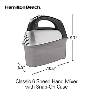 Hamilton Beach Classic 6-Speed Electric Hand Mixer with Snap-On Storage Case, Brushed Stainless, Traditional and Wire Beaters, Whisk