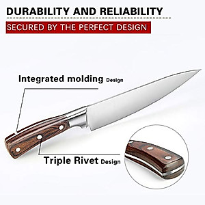 Professional Chef Knife 8 Inch, Kitchen Knife Made of AUS-10V Super Stainless Steel, Chefs Knife with a triple-riveted Ergonomic Handle,Sharp Cooking Knife with Gift Box
