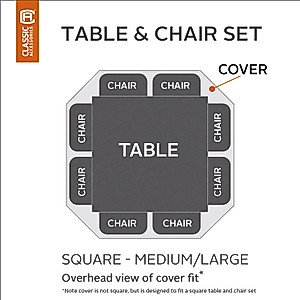 Classic Accessories Ravenna Water-Resistant 86 Inch Square Patio Table & Chair Set Cover