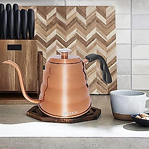 OPUX Pour Over Coffee Kettle with Gooseneck | Stainless Steel Coffee Tea Kettle with Thermometer 40 oz, Stovetop Induction Goose Necked Kettle Slow Pour Drip Spout (1.2 Liter, 40 fl oz) Copper