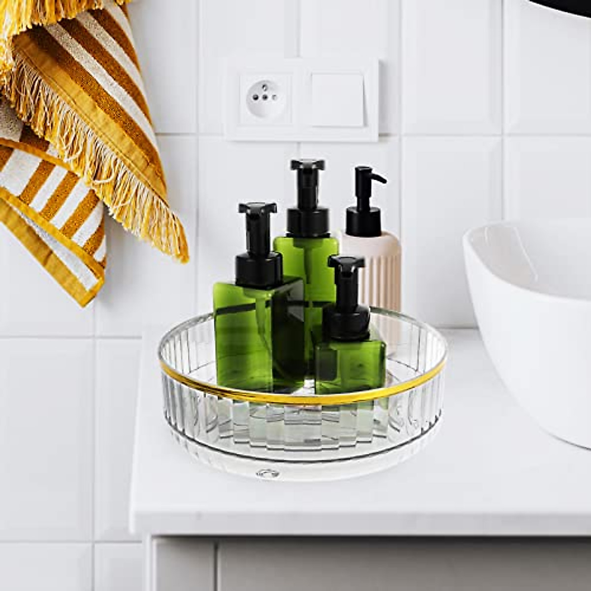 UPKOCH Turntable Organizer Rotating Condiment Rack Kitchen Cabinet Storage Container Cosmetic Makeup Organizers for Pantry Fridge Vanity Bathroom White Shelf Organizer