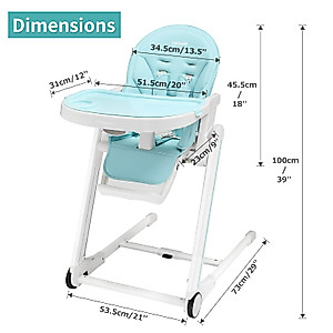 PAPAMIA Baby High Chair for Toddlers, Folding Portable Infant Feeding Dining Chair, 5-Level Height Adjust Easy-to-Clean Baby Chair with Safety Buckle (Blue)