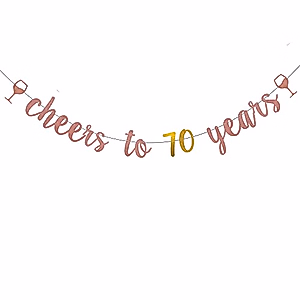 WEIANDBO Cheers to 70 Years Rose Gold Glitter Banner,Pre-Strung,70th Birthday/Wedding Anniversary Party Decorations Bunting Sign Backdrops,cheers to 70 years