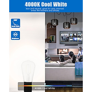 MASTERY MART E26 Led Bulb 60 Watt Equivalent, 5.5W Clear Edison Bulbs, Daylight White 4000k, CRI 90+, 500 Lumen, Vintage ST58 led Light Bulb for Home Non-Dimmable, 6 Pack