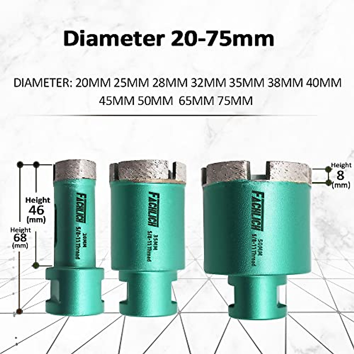 FACHLICH Diamond Core Drill Bits - 1" Granite Hole Saw 2pcs 25mm Wet Drilling for Marble,Granite,Artificial Stone,Brick, Limestone