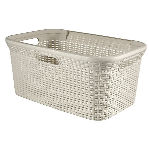 Curver 708 Off White Faux Rattan Laundry & Washing Basket 45L