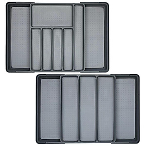 3 Pack Clear Plastic Drawer Organizer, No-Slip Cutlery Tray Utensil Organizer for Kitchen Drawers, Cosmetic Tray for Dressing Table Makeup Storage Organiser in Bedroom and Living Room 7.5" X 13"