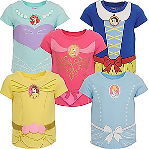 Disney Princess Little Girls 5 Pack Graphic T-Shirts Blue/Pink/Yellow 7-8
