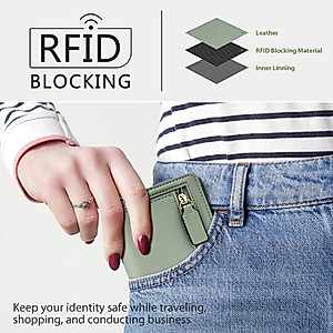 Gostwo Small Wallet for Women, Bifold Card Holder Rfid Wallet Women Genuine Leather with ID Window(CypressGreen)