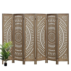 ECOMEX 6 Panel Room Divider, Folding Room Divider Freestanding Privacy Screen Divider, Carved Wood Room Divider for Bedroom Home Office Apartment Studio Hotel Restaurant Garden Terrace (Brown)
