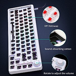 GK68 RGB Hot-Swappable Programmable Junction Box Can Be Replaced with Switch DIY Mechanical Keyboard Kit, Support AKKO, Cherry MX, Gateron, Kailh Mechanical Axis (White, White)