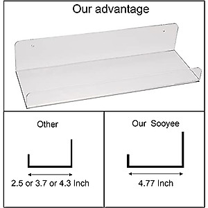 Sooyee Acrylic Shelves,6 Pack 15 Inch Floating Wall Mounted Shelves, Funko Pop Display Case,Invisible Kids Book Shelf,Picture Ledge Shelf Decor Accents,5MM Thick Bathroom Shelves,4.77" Wide,Clear
