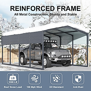 WELYAS 20×12 FT Heavy Duty Carport Canopy with Galvanized Steel Frame and Roof, All Metal Carport Garage, Car Shelter for Trucks, Boats, Tractors