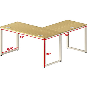 SHW Home Office 55"x60" Large L Shaped Corner Desk, Oak